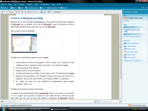 Probando el Windows Live Writer « El Oraculo de los Lusers